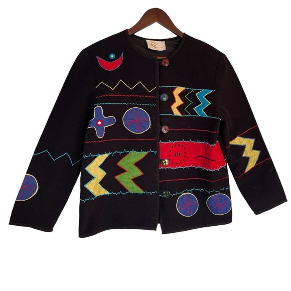 Jackets & Coats | Vtg 9s Robin Clayton Designs Jacket S Black Patchwork ...